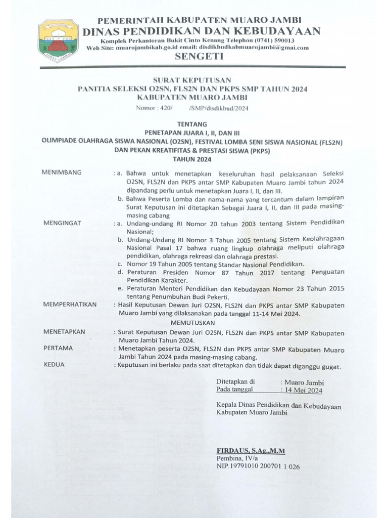 SK Panitia O2sn, Fls2n Kab | PDF