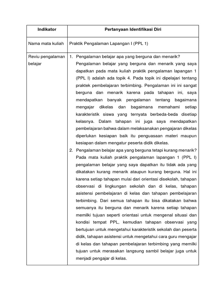 Refleksi Praktik Pengalaman Lapangan PPL I | PDF | Karier & Perkembangan