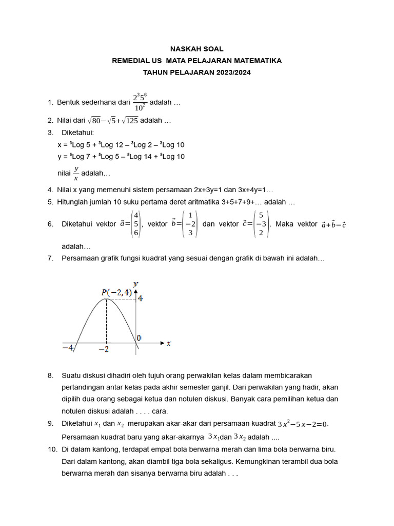 Soal Remedial Matematika | PDF