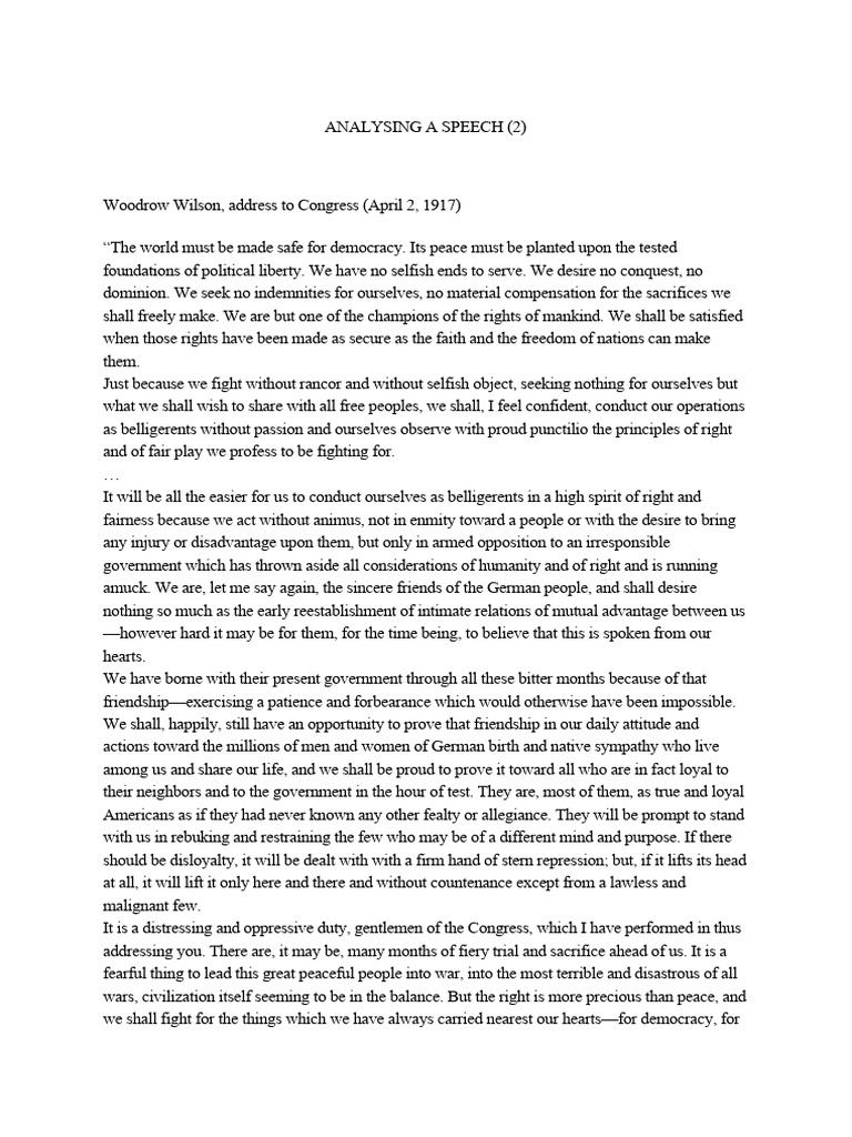 Analysing A Speech 2 Pdf Peace Democracy