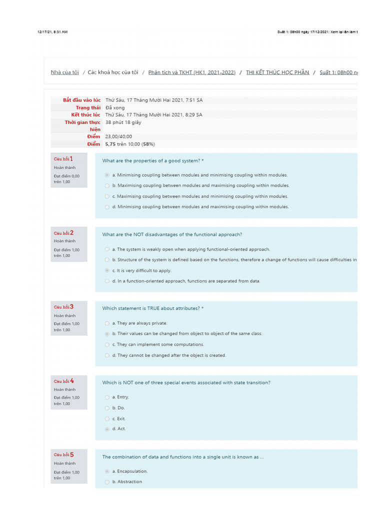 VKU - Phân tích thiết kế hệ thống - Đề thi cuối kì | PDF | Class (Computer Programming) | Object ...
