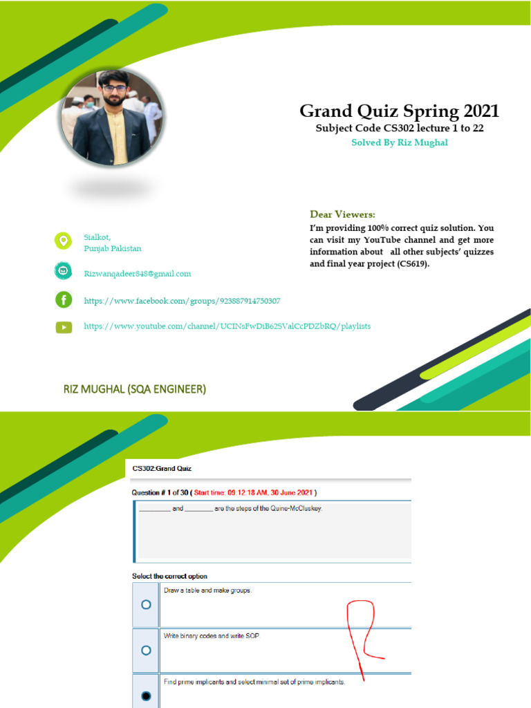 CS302 Spring 2021 Quiz Solutions | PDF