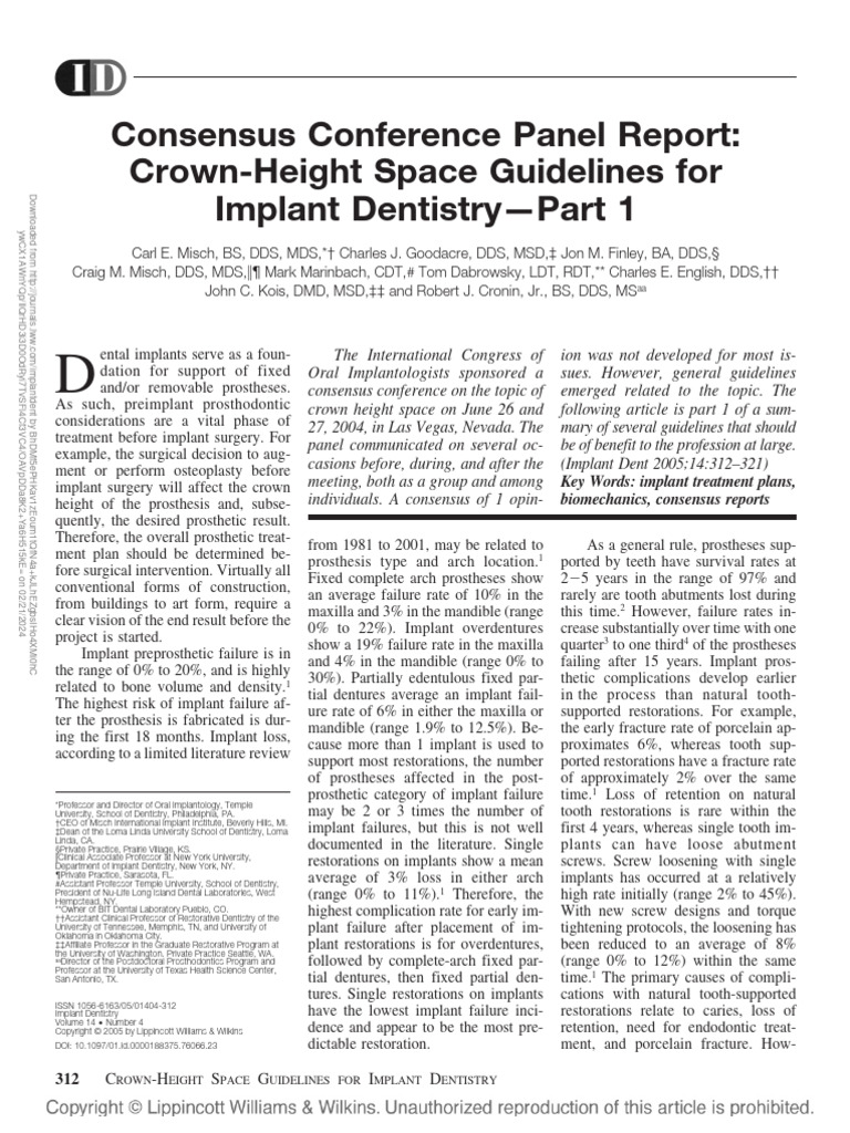 Consensus Conference Panel Report Crown Height.4 | PDF | Dental Implant ...