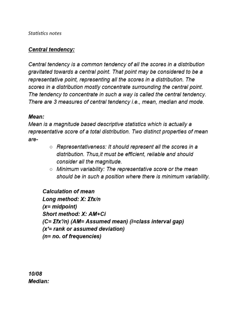 Statistics Notes | PDF | Statistics | Mode (Statistics)