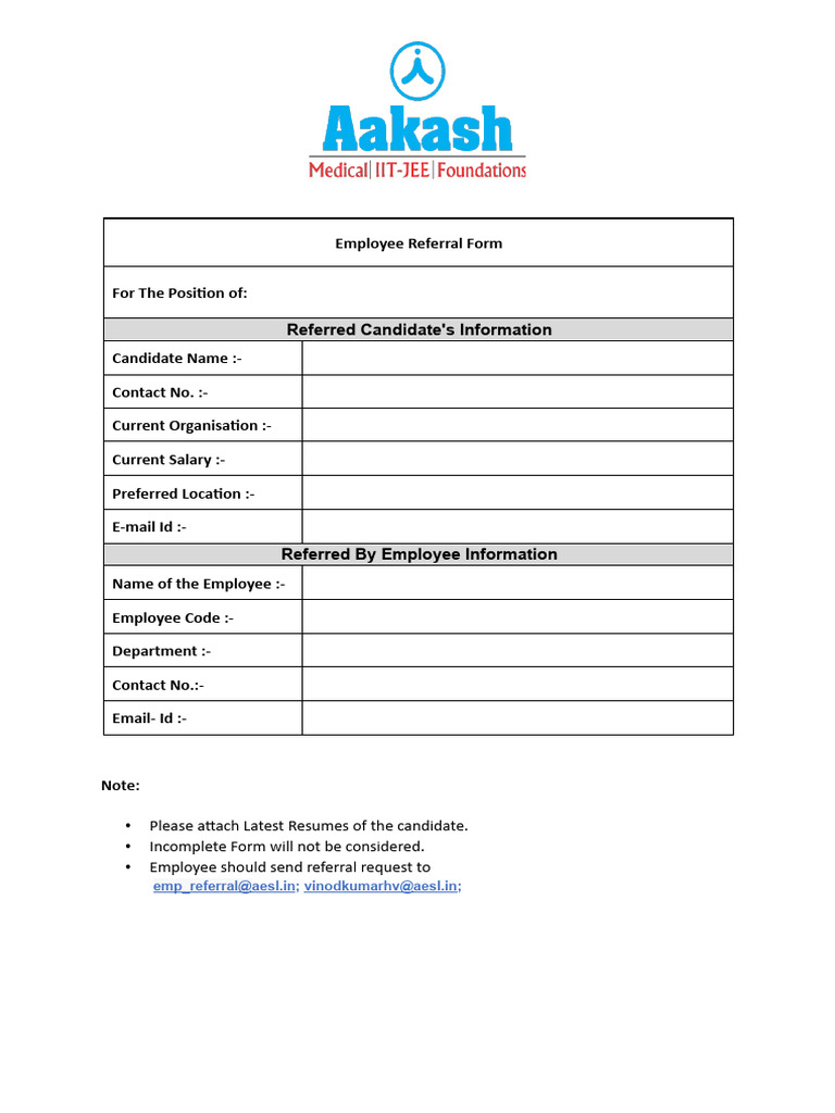 Employee Referral Form Template | PDF | Career & Growth