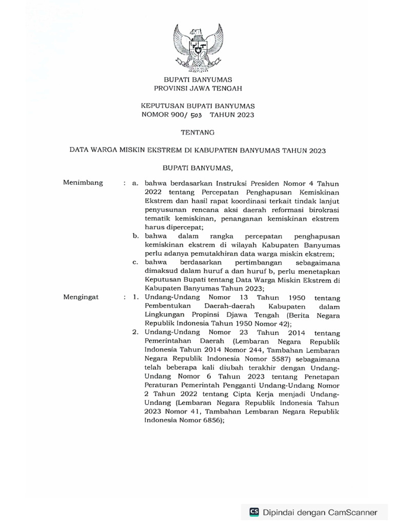 SK Data Warga Miskin Ekstrem 2023 - Banyumas | PDF