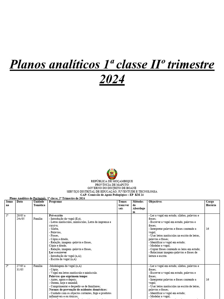 Planos Analíticos 2o Trim 2024 KM24 | PDF | Caixa alta e caixa baixa | Caligrafia