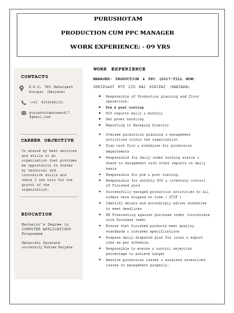 Purushottam Cv | PDF | Business | Business Process