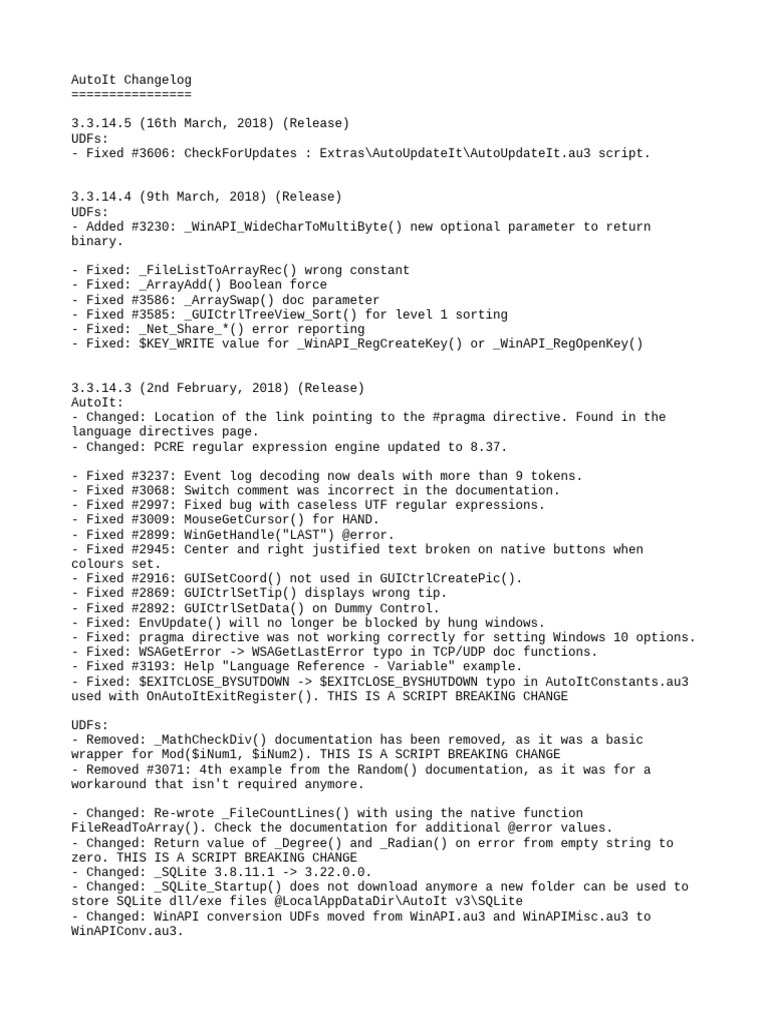 Autoit Changelog | PDF | Parameter (Computer Programming) | Component Object Model