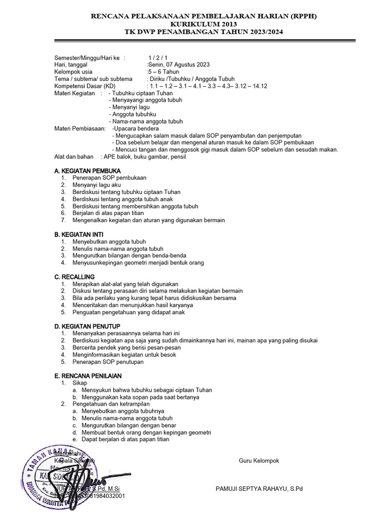 RPPH TK-B SMT1 Minggu - 02 - Tubuhku | PDF | Kesehatan Holistik