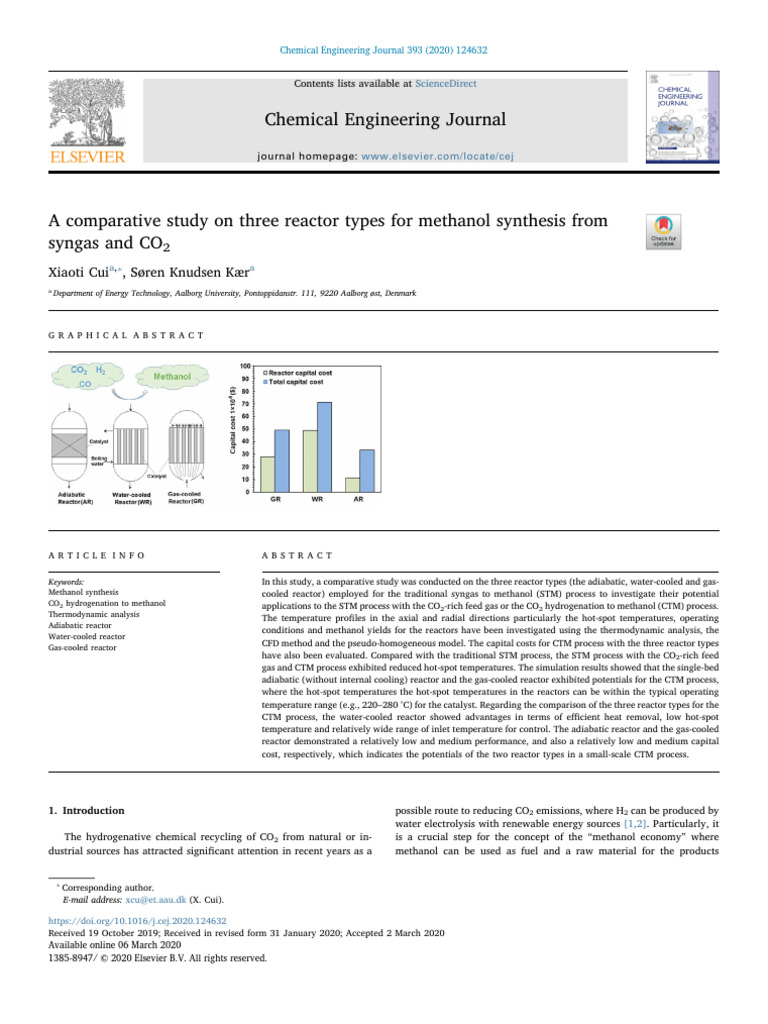 A Comparative Study on Three Reactor Types for Methanol Synthesis From ...