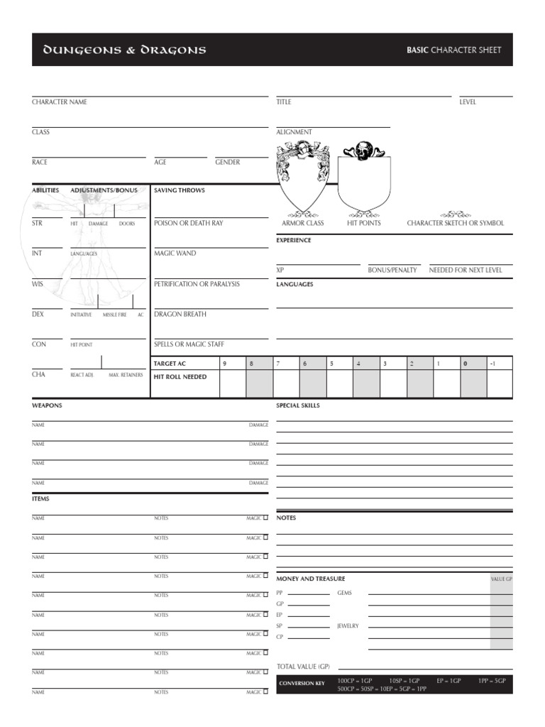 Basic D&D Player Character Sheet - Generic | PDF | Role Playing Video ...