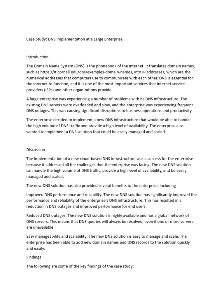 Case Study: DNS Implementation at A Large Enterprise | PDF | Domain ...