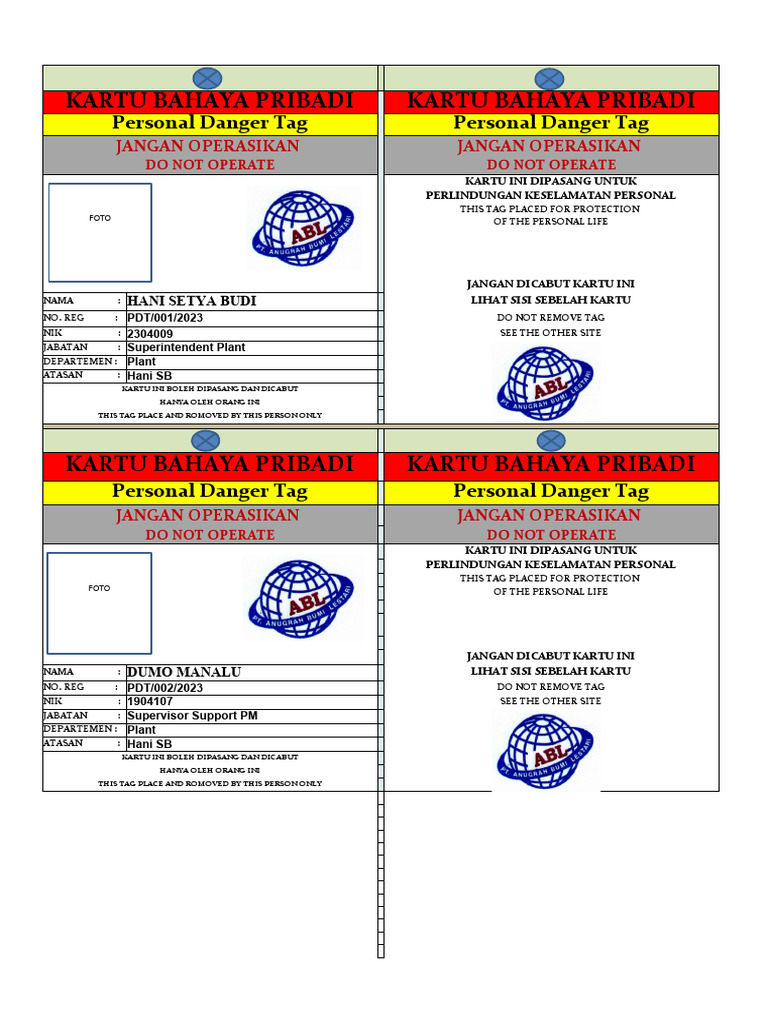 Personal Danger Tag Instructions | PDF