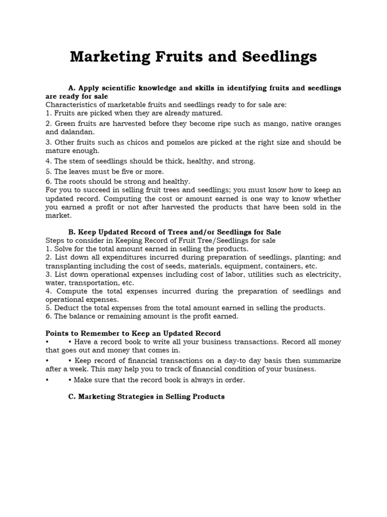 Marketing Strategies for Fruits and Seedlings | PDF | Plants | Expense