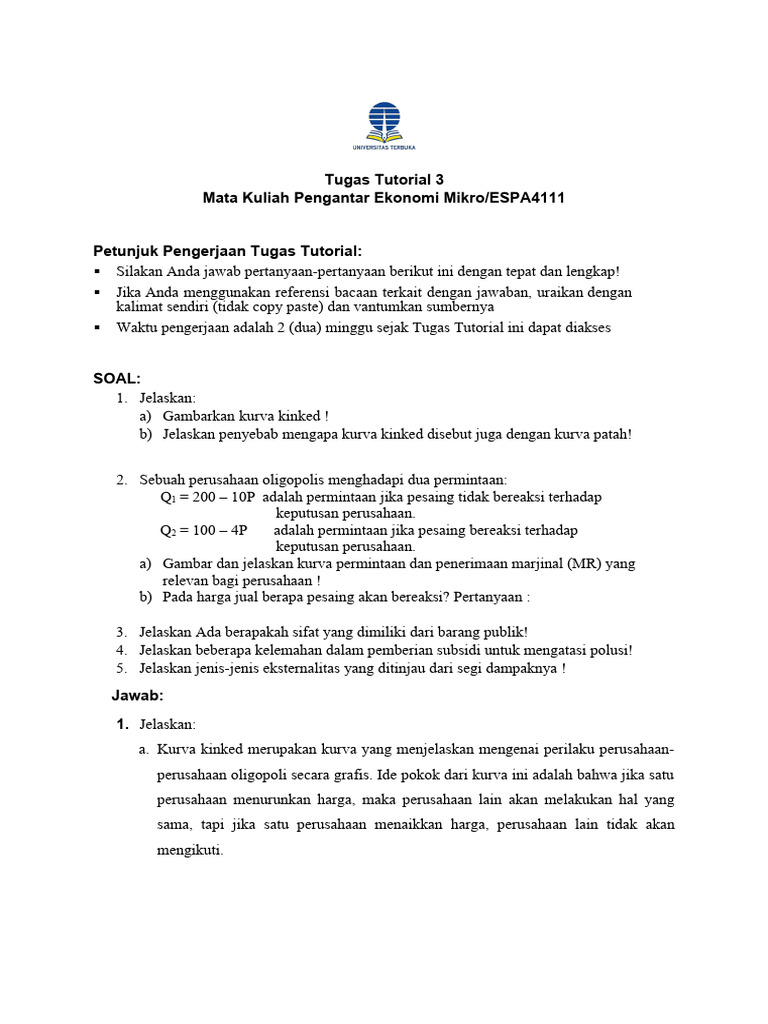 Tuton 3 Pengantar Ekonomi Mikro | PDF