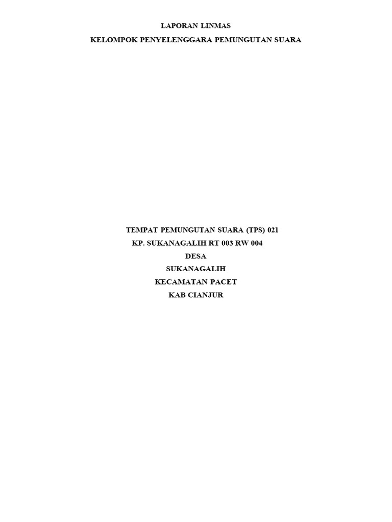Laporan Linmas - TPS 021 - Sukanagalih | PDF