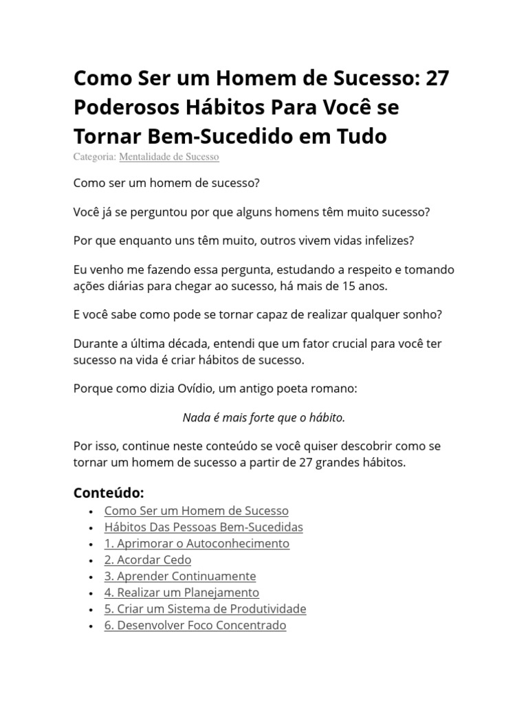 27 Hábitos para Ser um Homem de Sucesso | PDF | Liderança | Aprendizado