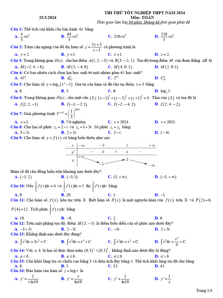 đề toán ôn thpt | PDF