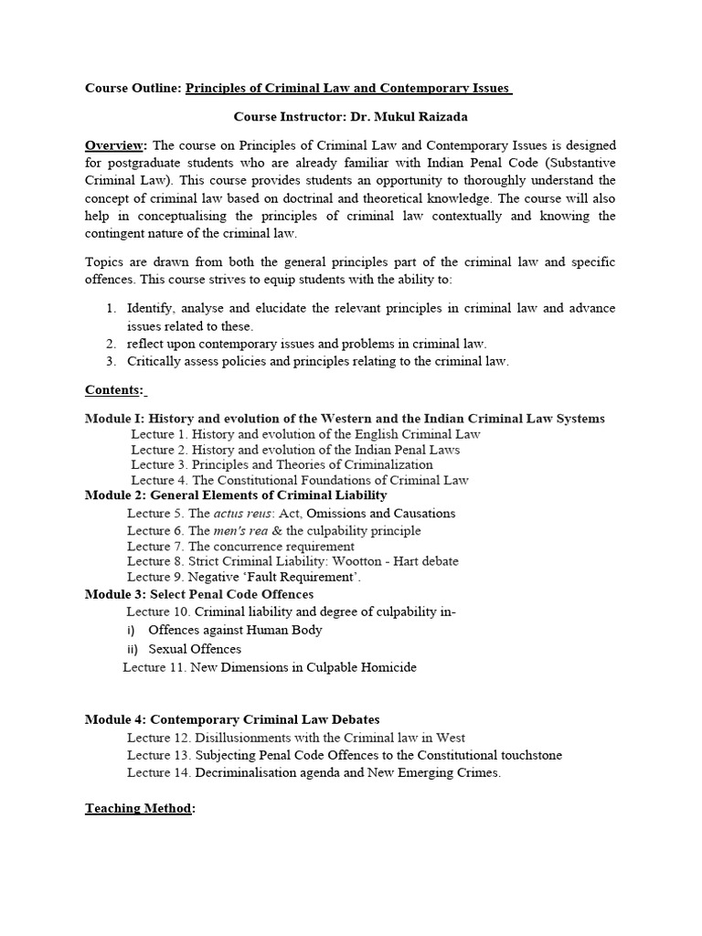 Course Outline PCLCI LLM 2023 - MR | PDF | Crimes | Crime & Violence