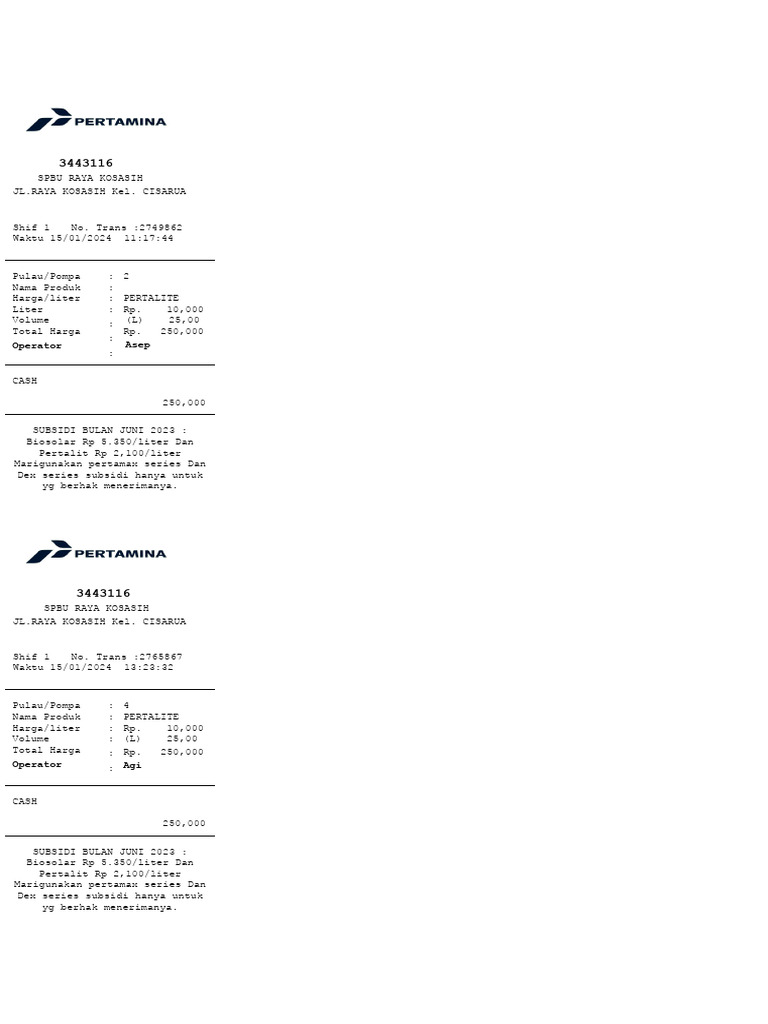 Struk Bensin 34 | PDF