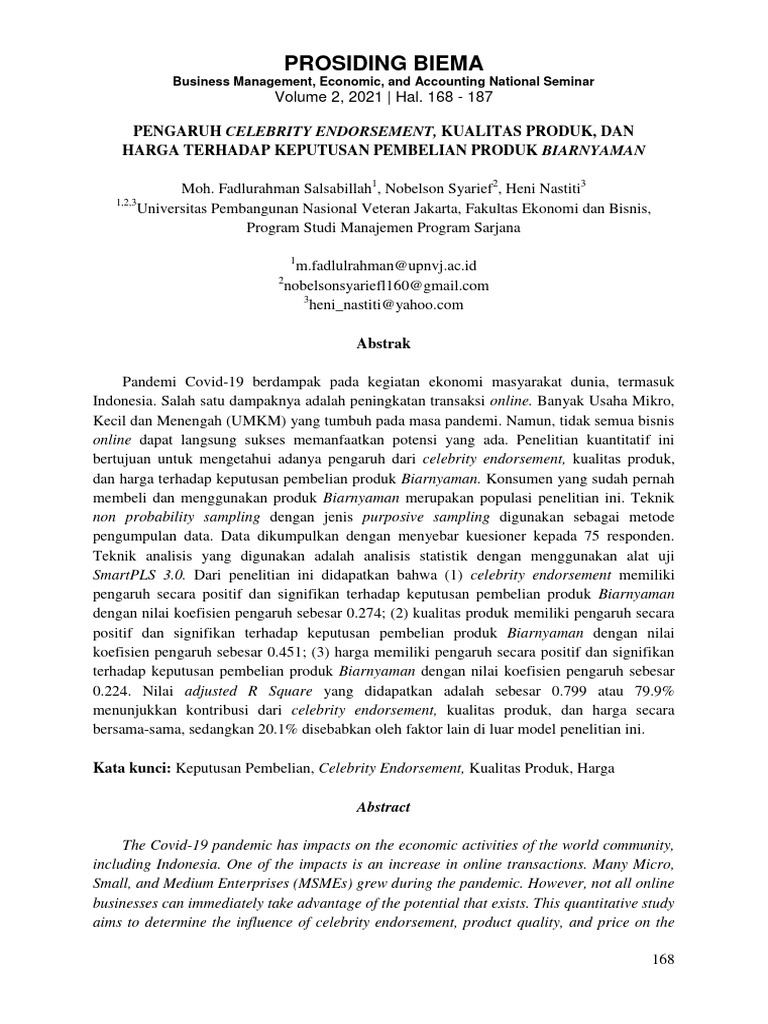 Pengaruh Celebrity Endorsement, Kualitas Produk, Dan Harga Terhadap Keputusan Pembelian Produk ...