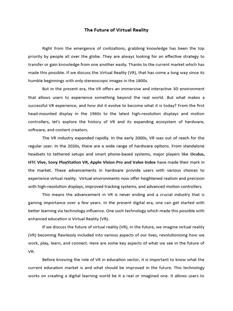 The Future of Virtual Reality | PDF | Virtual Reality | Interactivity