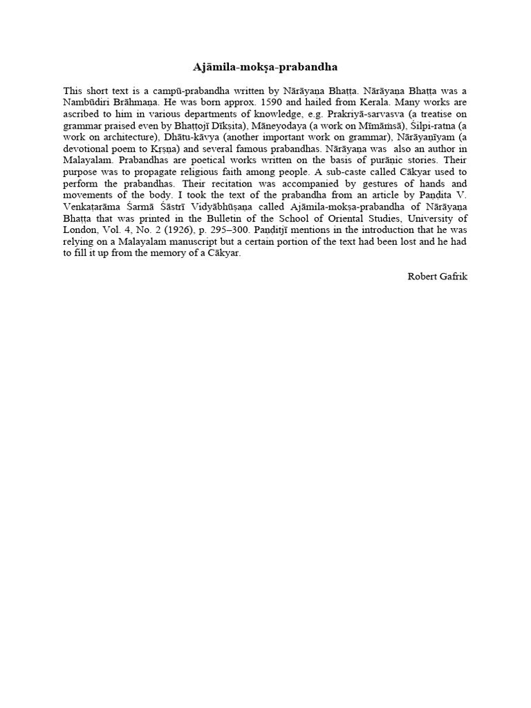 Ajamila-Moksa - Narayana Bhatta | PDF | Indian Literature