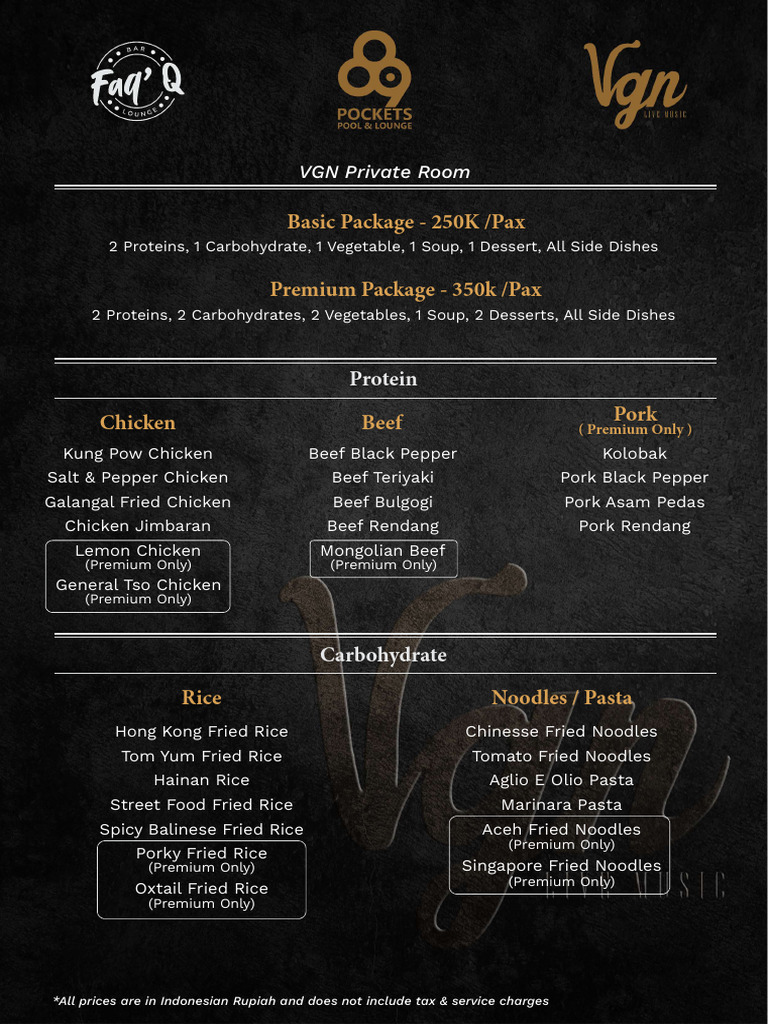 VGN Private Room Buffet Menu | PDF | Indonesian Cuisine | Western Cuisine