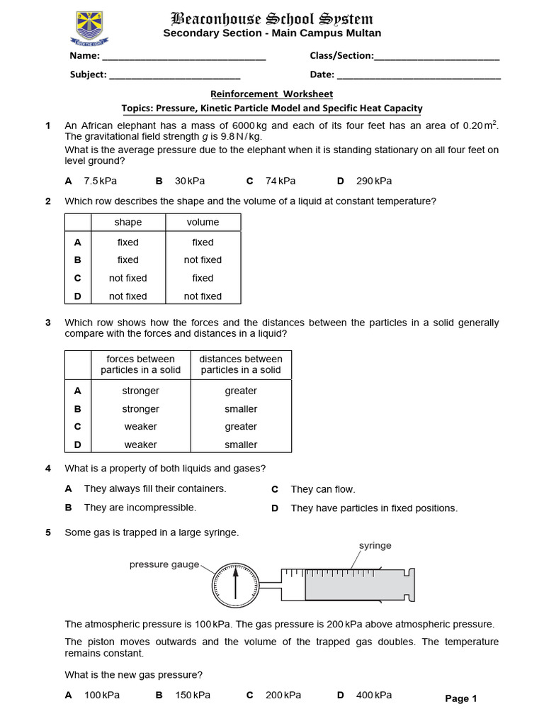 Physics Worksheet: Pressure & Kinetic Theory | PDF | Gases | Temperature