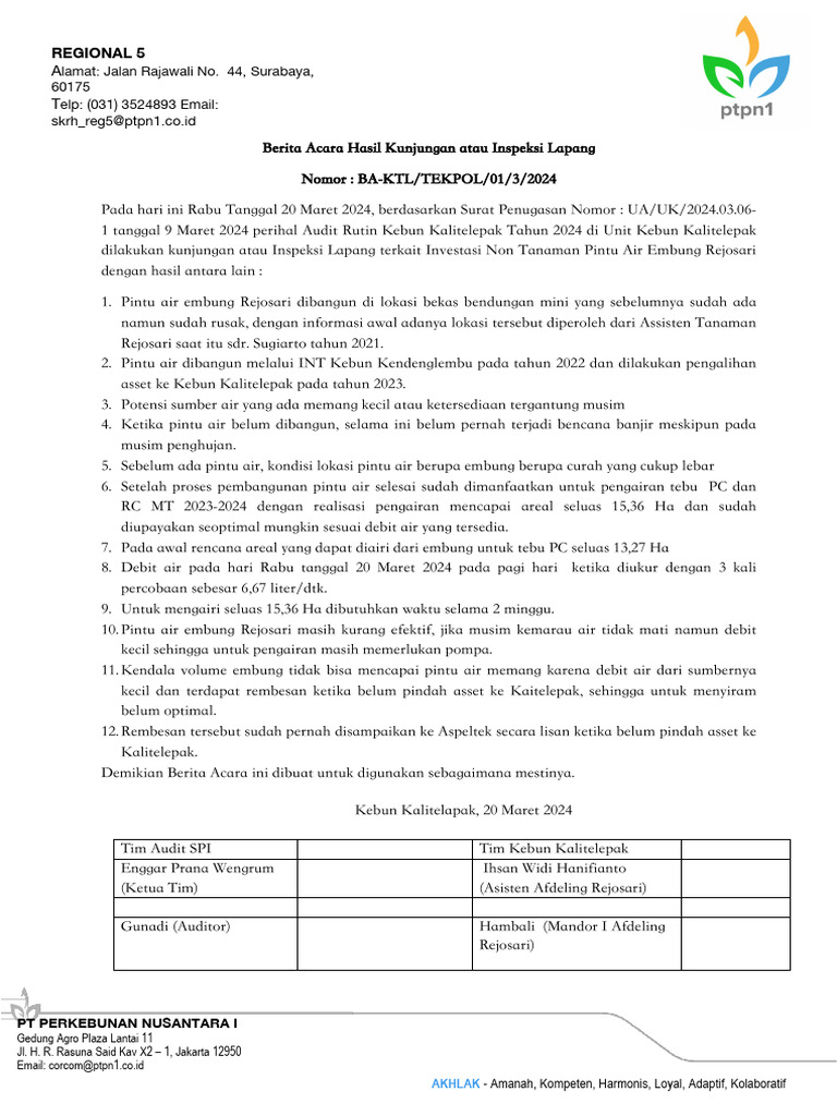 BA Inspeksi Rejosari | PDF