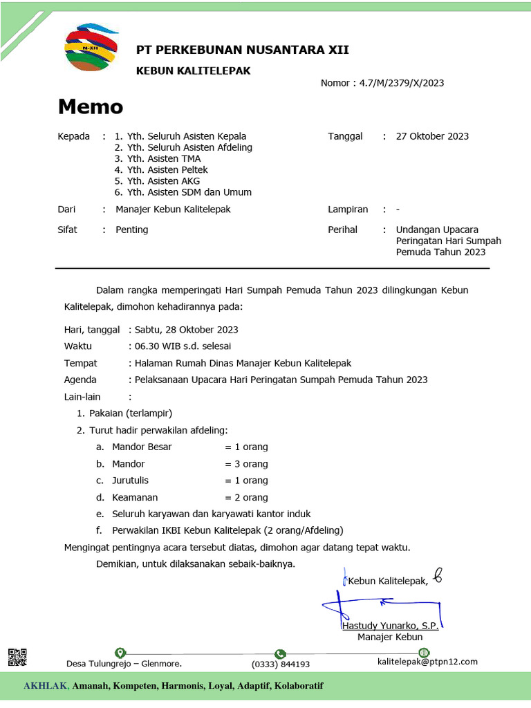 Undangan Upacara Sumpah Pemuda 2023 | PDF
