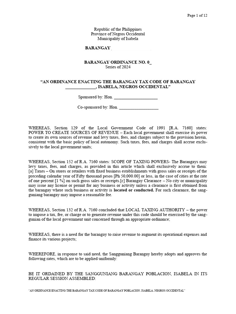 Sample Isabela Barangay Tax Ordinance | PDF | Taxes | Value Added Tax