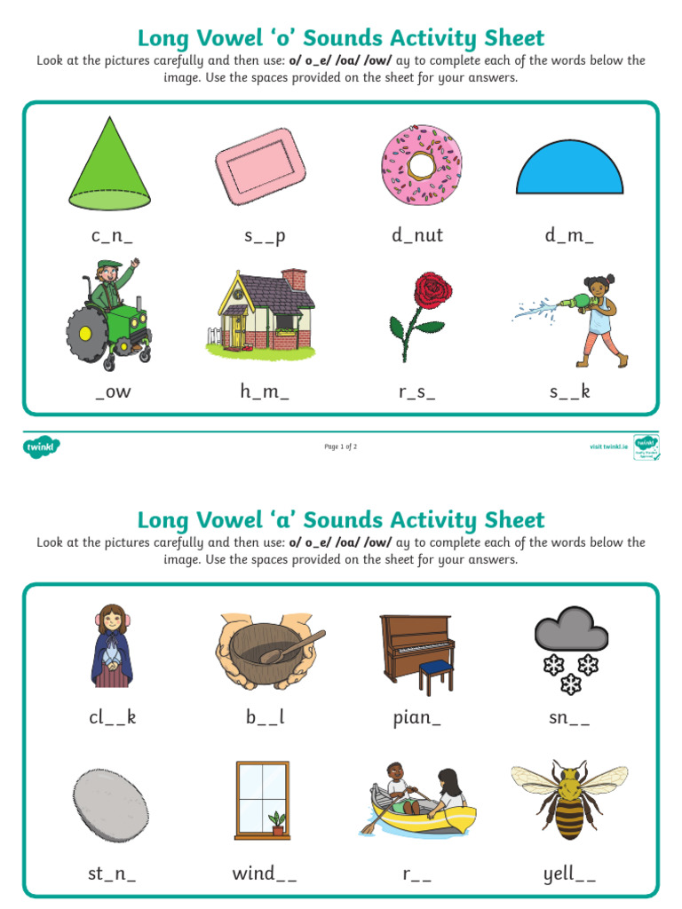 Long Vowel Sounds Activity Sheets | PDF | Language Arts & Discipline ...