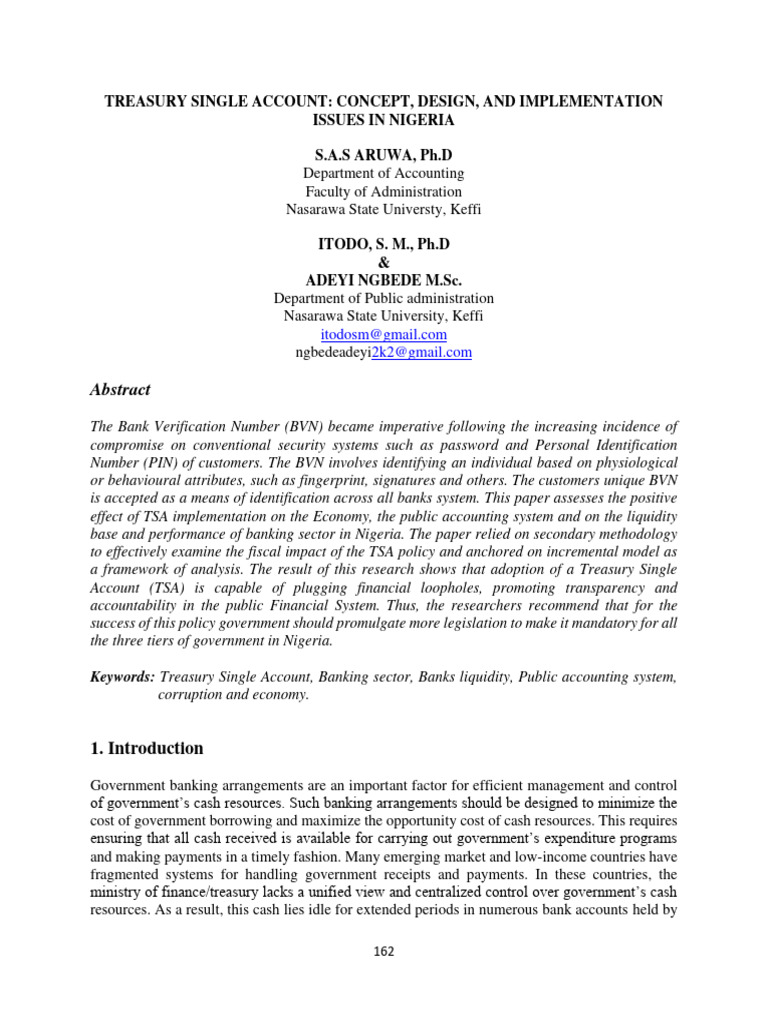 Treasury Single Account Concept, Design, and Implementation - Aruwa ...