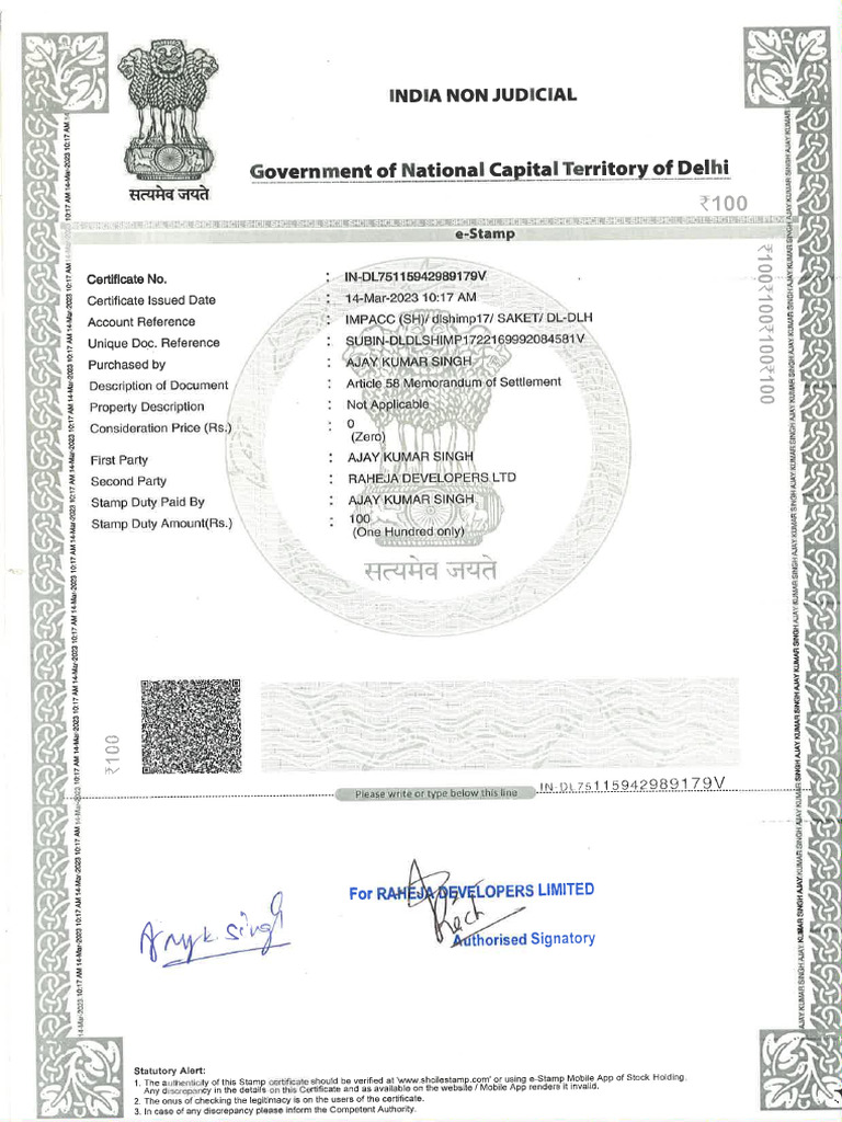 Settlement Deed - Ajay Kumar Singh | PDF