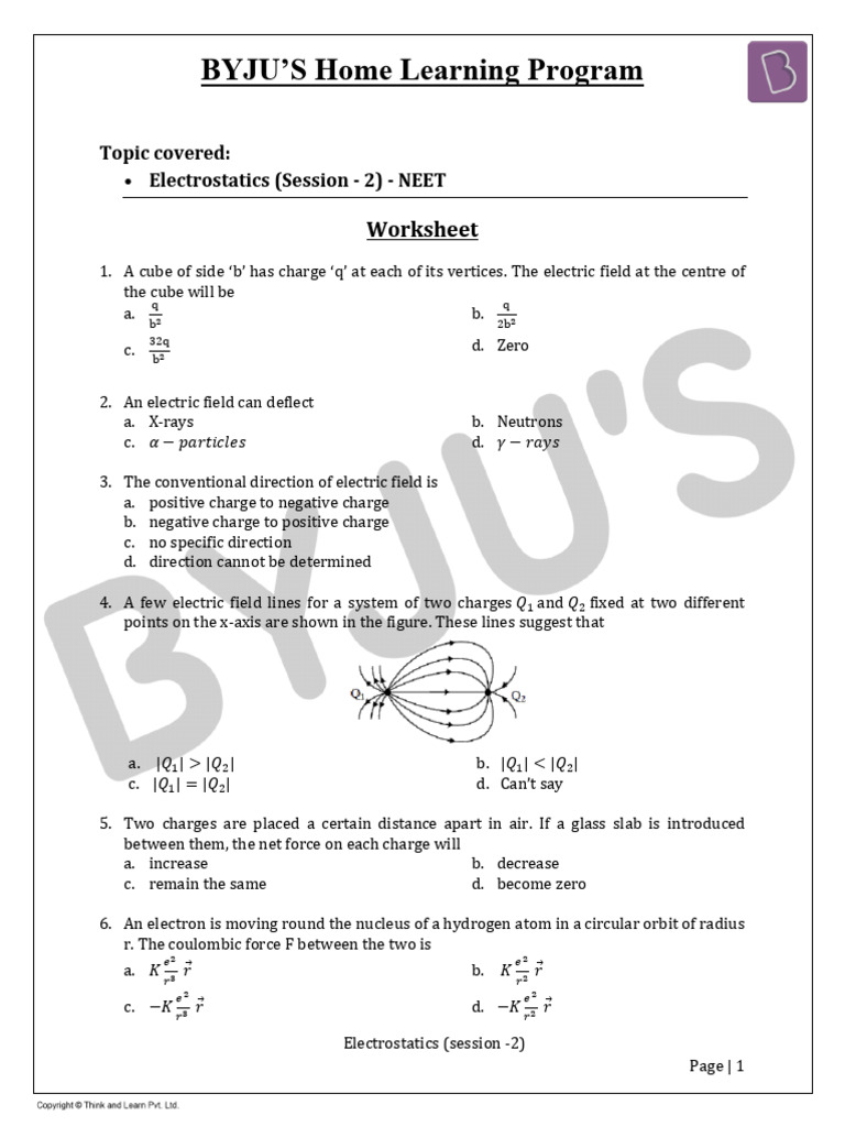 Electrostatics S2 Worksheet April 20 | PDF | Electric Charge ...
