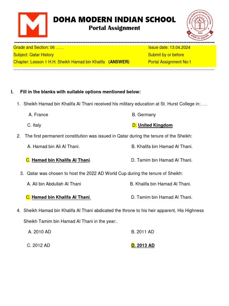 School - Data - DMIS - Assignment - 152720 - Term-1 Homework-1 Answer Key | PDF | Qatar | Middle ...