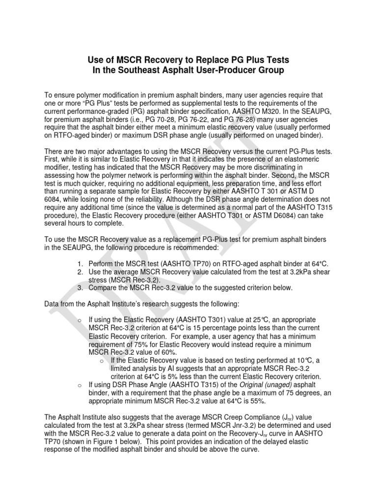 Use of MSCR To Replace PG Plus Tests | PDF | Elasticity (Physics ...