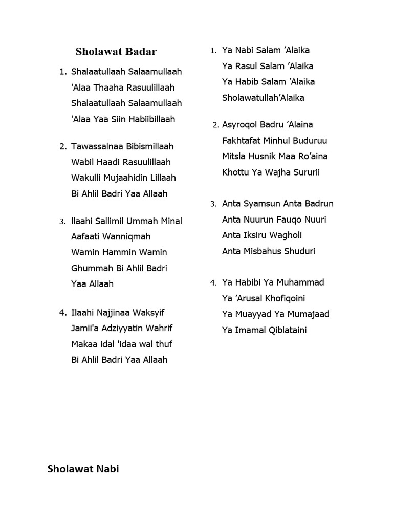 Sholawat Badar | PDF | Wellness | Religion & Spirituality