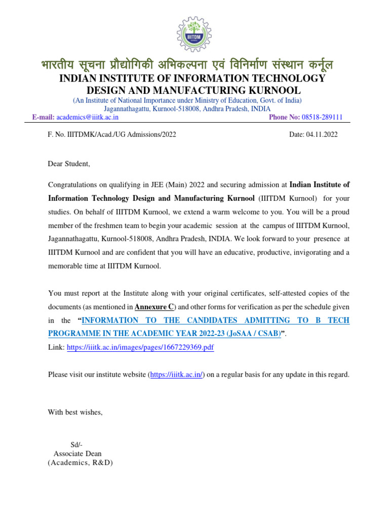 Welcome Letter to newly admitting students | PDF