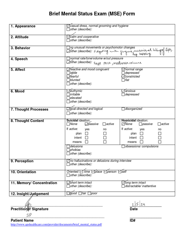 brief_mental_status_exam | PDF | Diseases And Disorders | Psychological ...