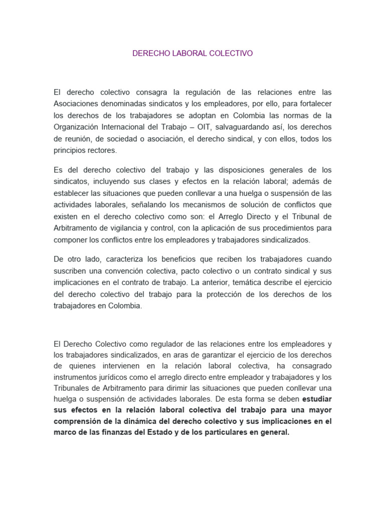 Derecho Laboral Colectivo | PDF | Sindicato | Derecho laboral
