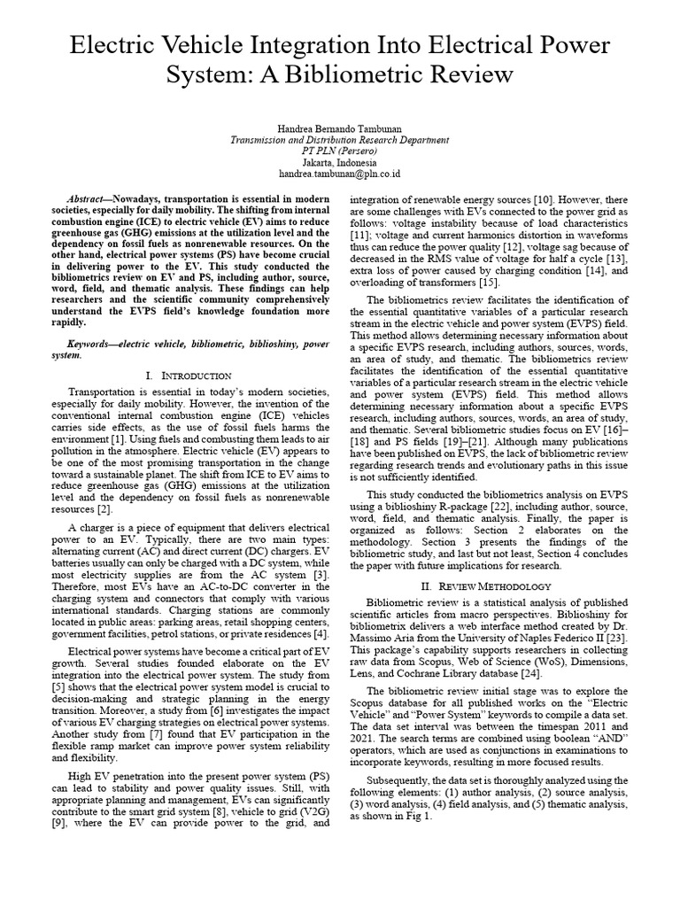 Electric Vehicle Integration Into Electrical Power System A ...