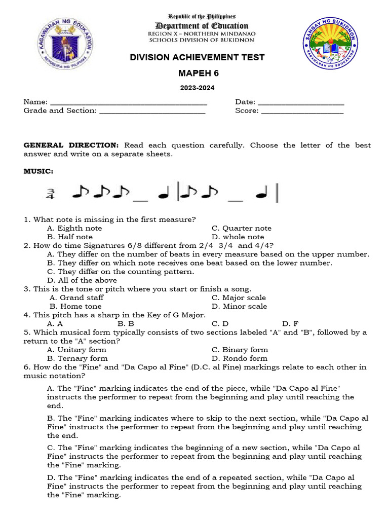 MAPEH DAT 6 | PDF | Tempo | Musical Forms
