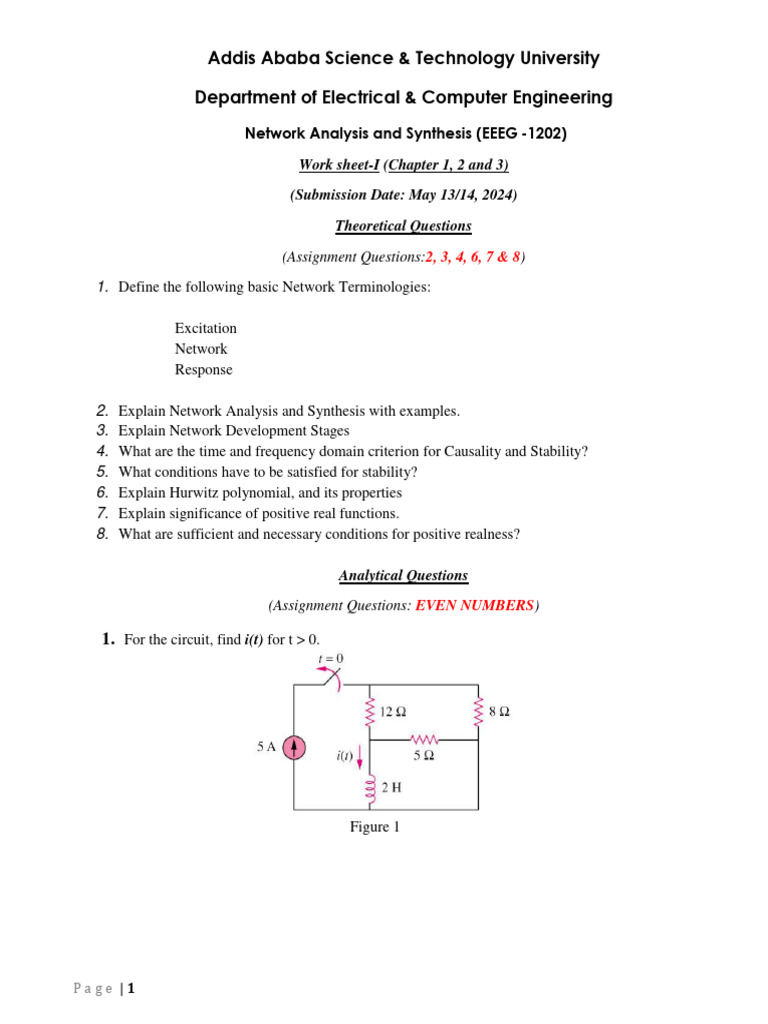 Work Sheet I | PDF | Electrical Network | Network Analysis (Electrical Circuits)