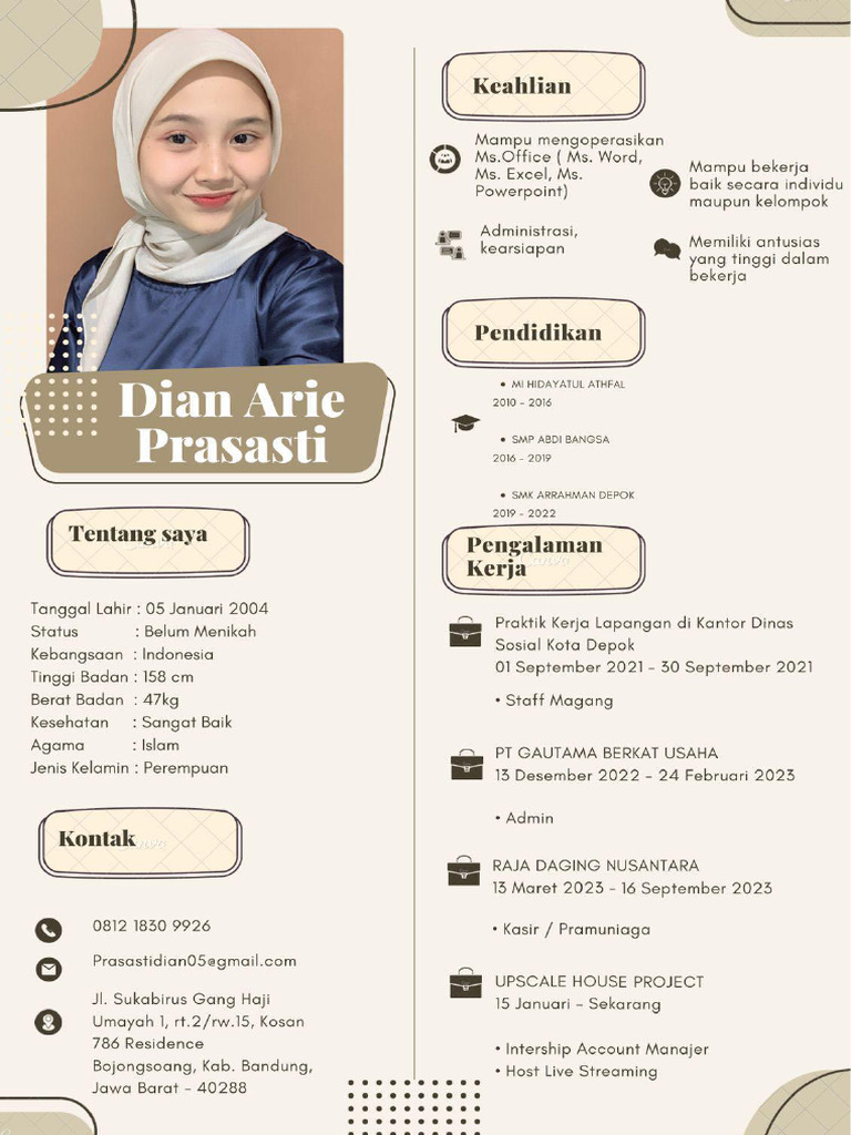 Dian Arie CV - Dian Prasasti | PDF