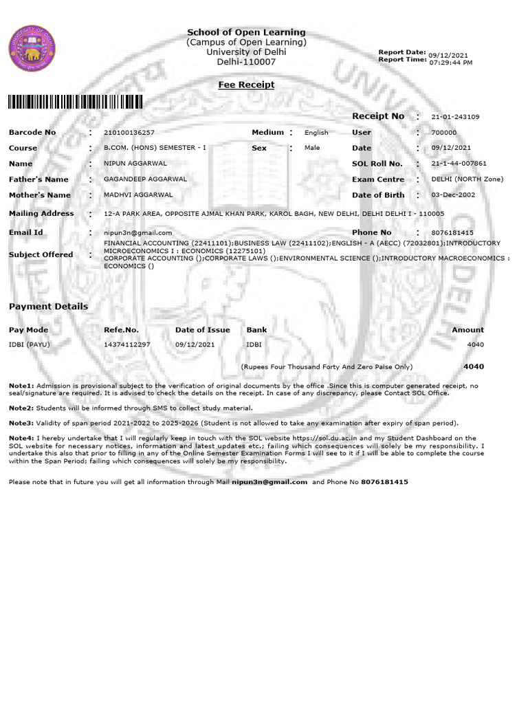 fees receipt | PDF | Receipt