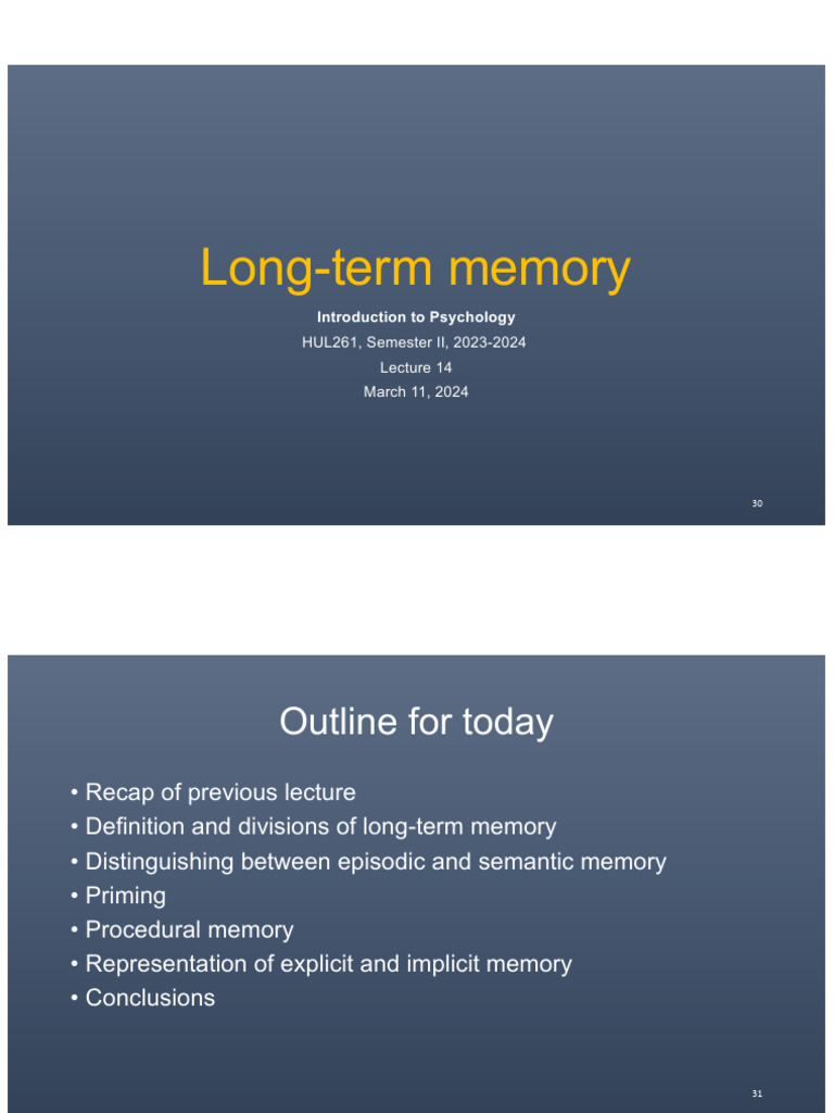 Lecture 14 | PDF | Memory | Long Term Memory