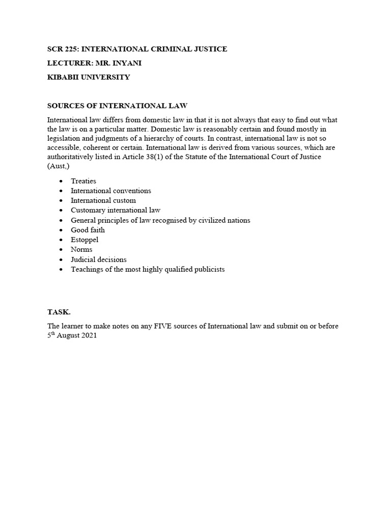 Key Sources of International Law Explained | PDF
